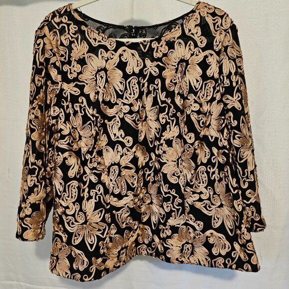 Alex Evenings | Tops | Alex Evening Black And Gold Formal Blouse | Poshmark